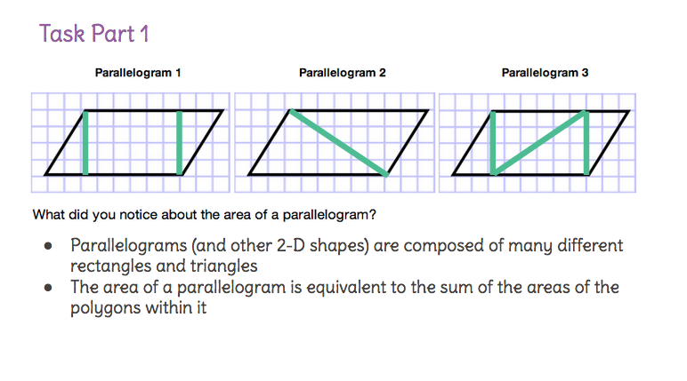 There are a variety of ways students could decompose the parallelograms ...