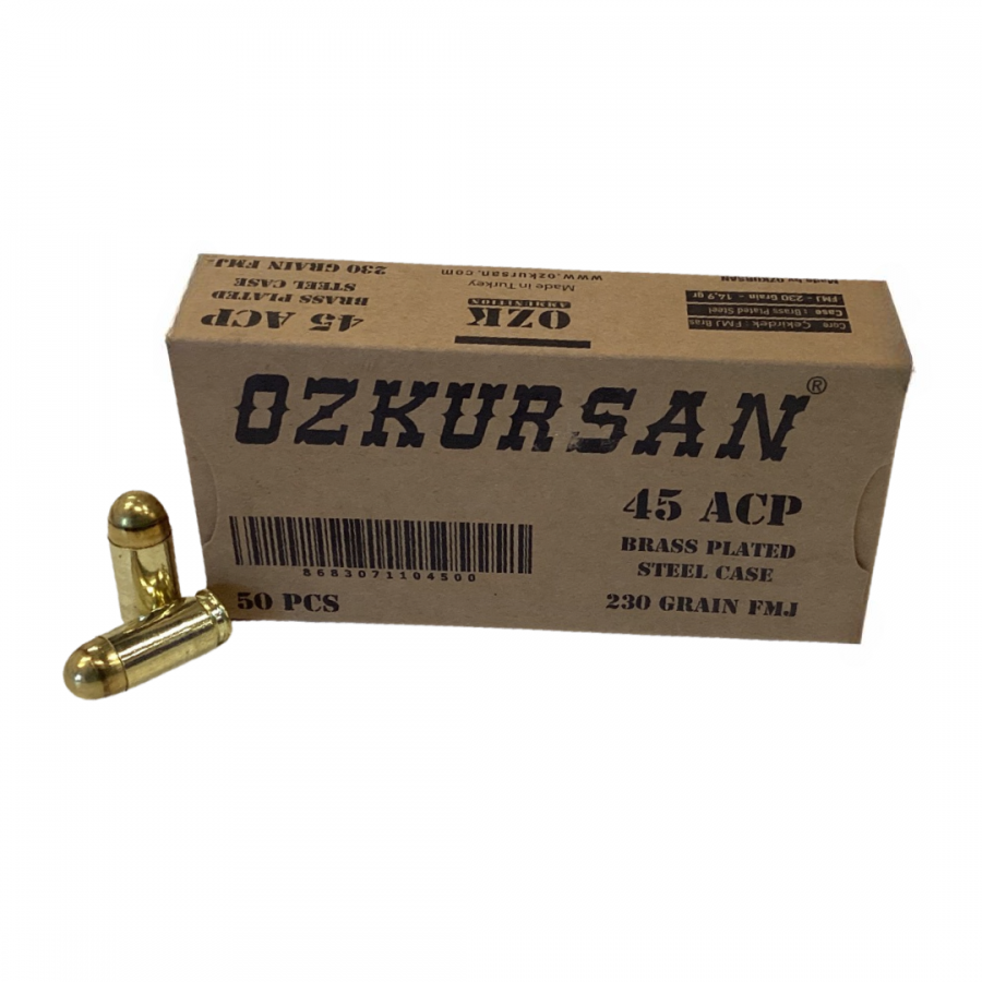 45 ACP OZK 230gr Full Metal Jacket Brass Coated Steel Casing - 50 ...