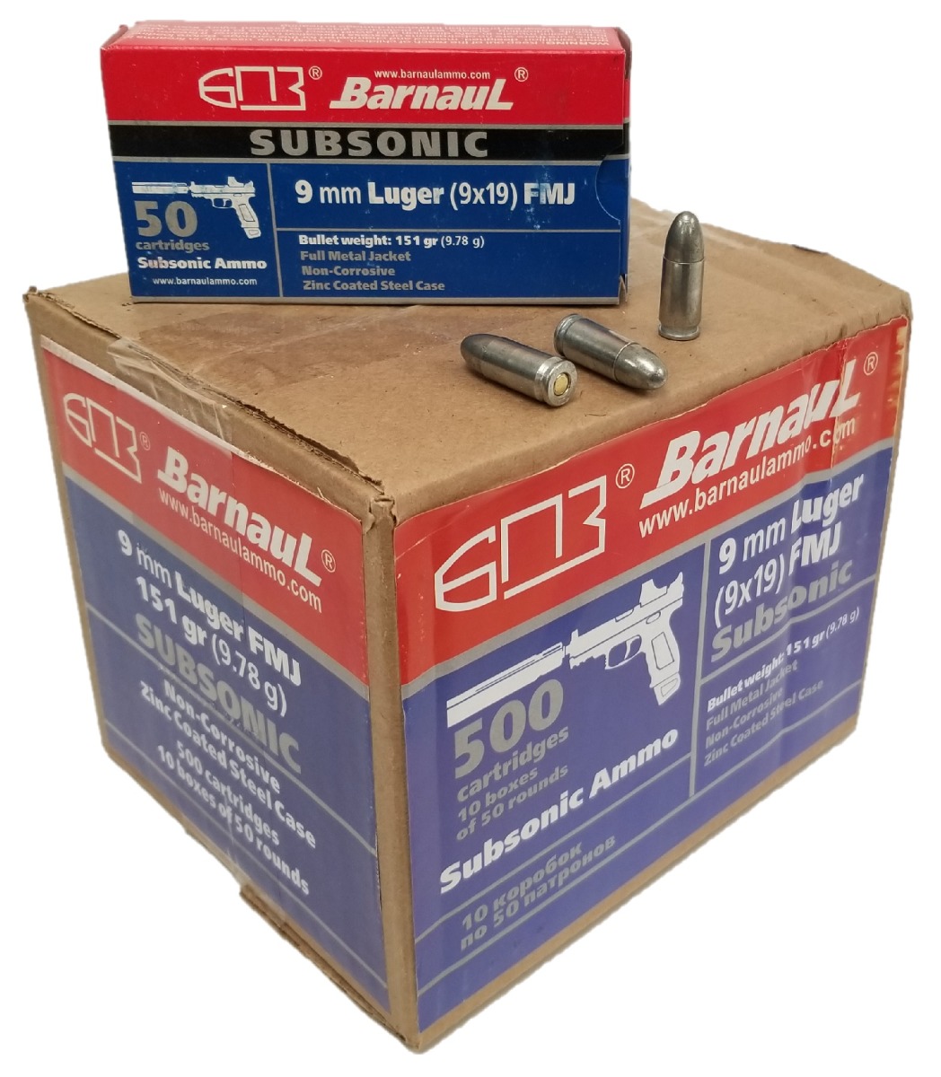 Barnaul 9mm SubSonic Pistol Ammo - 151 Grain | FMJ | Steel Casing | 500rd Case | Cornerstone ...