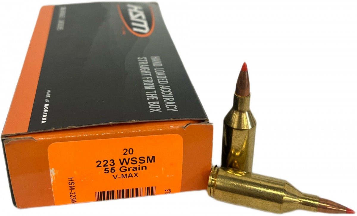 223 WSSM HSM Ammunition Ammunition 55gr. Hornady V-max 20- Rounds ...