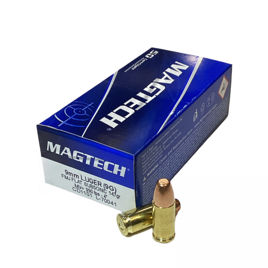 9mm Luger - Magtech 147 Grain Subsonic Full Metal Jacket Flat (9G) - 50 ...