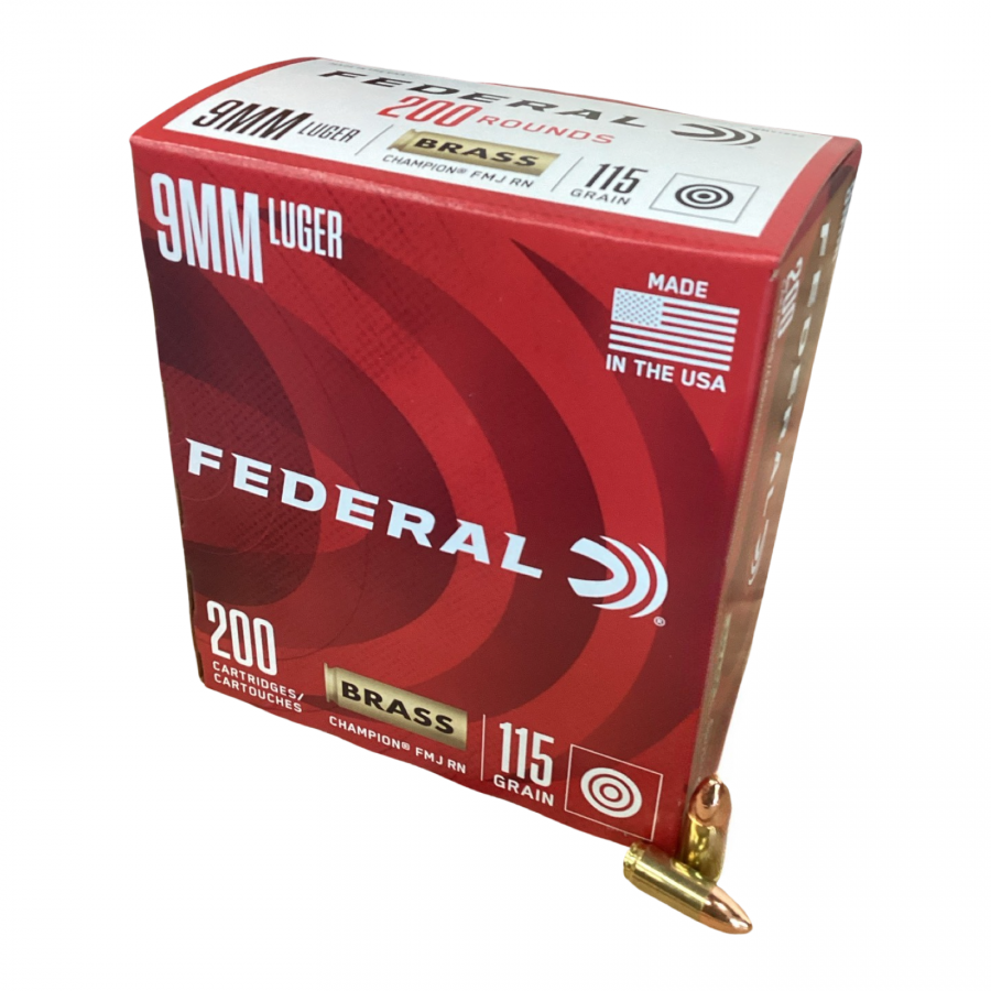 9 MM Luger - Federal Premium 115 Grain Full Metal Jacket Brass 200 ...
